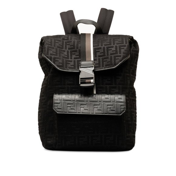 Fendi | Bags | Fendi Zucca Embossed Backpack 7vz45 Black Nylon Leather ...